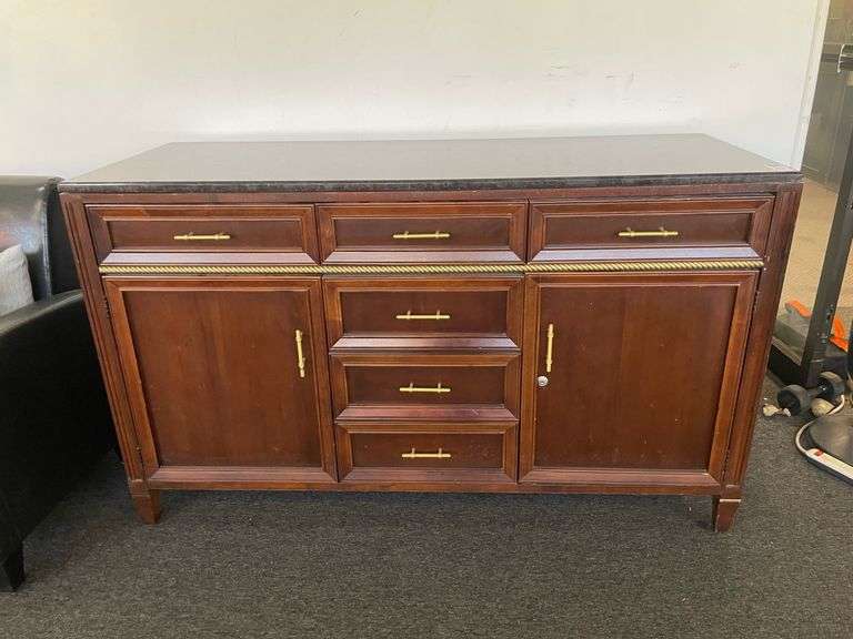 Mahogany Stone Top Buffet Sideboard - BidSells