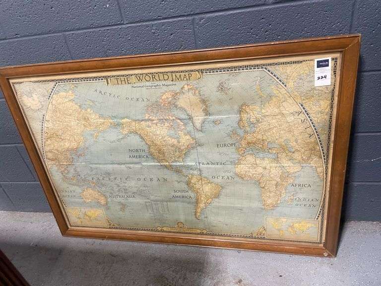 The National Geographic Society Framed World Map - BidSells
