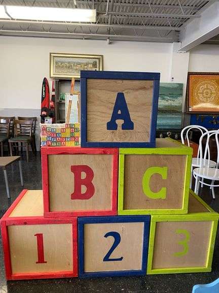 Large Wooden Alphabet Block Display with Toy Alphabet Blocks - BidSells