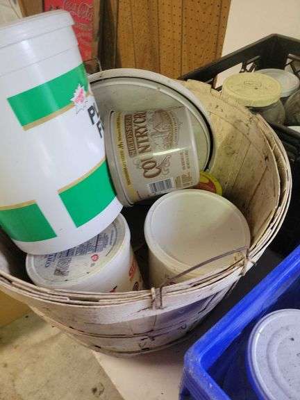 Milk crates, jars, bushel basket with plastic containers - Sherwood ...