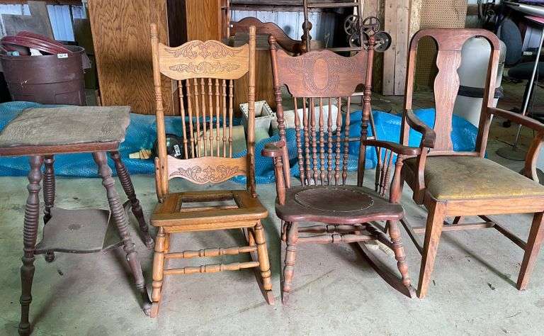 2 Rocking Chairs, Straight Back Chair & a Parlor Table - Sherwood Auctions
