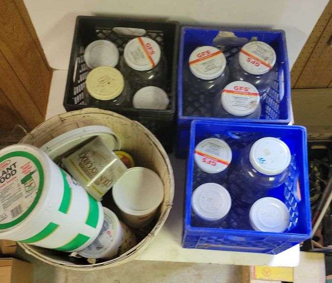 Milk crates, jars, bushel basket with plastic containers - Sherwood ...