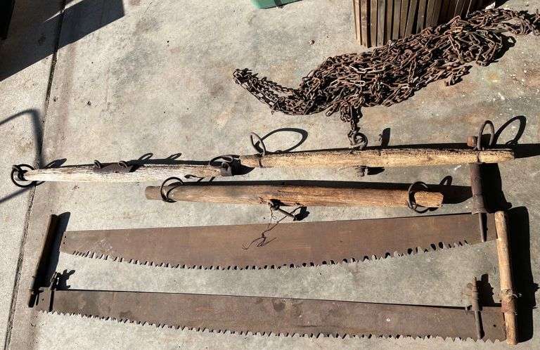 Vintage Farm Oxen Yokes, Double Handed Buck Saws - Sherwood Auctions