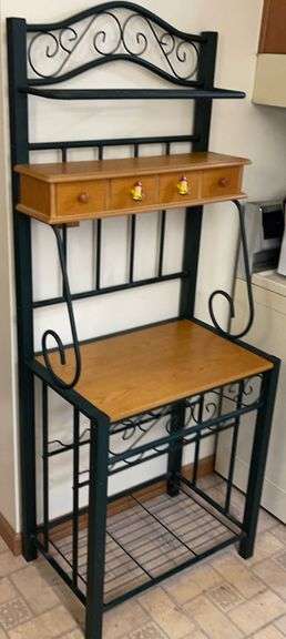 Metal Baker‘s Rack with oak top and drawers - Sherwood Auctions