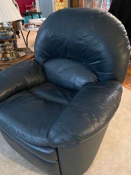 Navy Blue Leather Rocker/Recliner/Swivel Chair - Sherwood Auctions