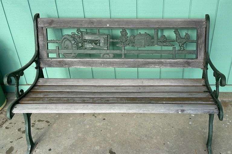 Wrought Iron Green Tractor Bench - Sherwood Auctions