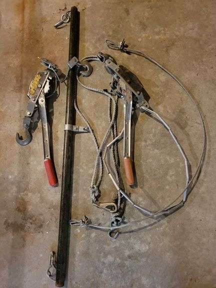 2 come-a-longs, home made yoke, rope and steel cable - Sherwood Auctions
