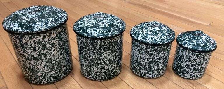 Green Splatterware Enamel Canisters - Sherwood Auctions