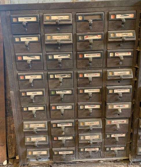 36 Drawer Hardware Storage Cabinet w/ items in drawers - Sherwood Auctions