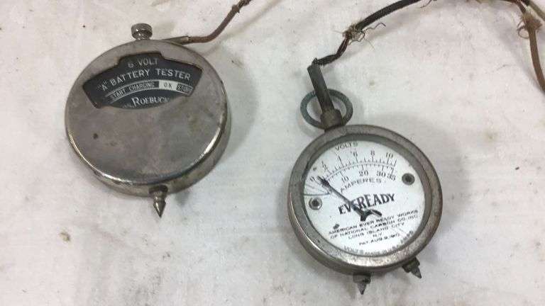 2 ANTIQUE BATTERY TESTERS: A 6 VOLT SEARS, ROEBUCK & CO., AND A 12 VOLT ...