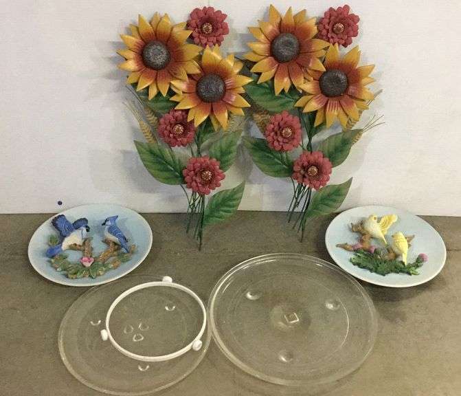 Metal Flower Wall Decor, 3D Bird Plates and Microwave Plates - Sherwood ...