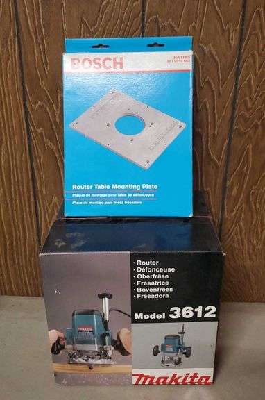 Makita router- NEW, Bosch Router mounting plate - Sherwood Auctions