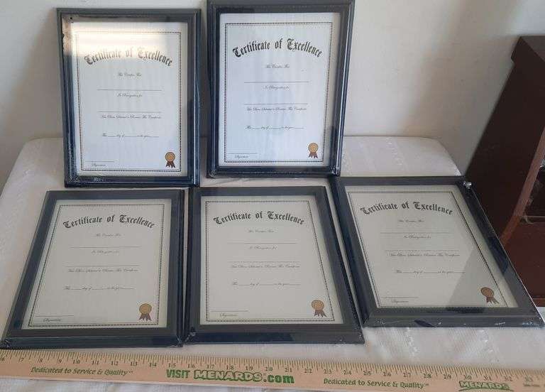5 Certificate of Excellence Frames - Sherwood Auctions