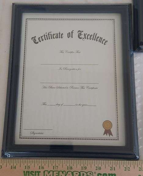 5 Certificate of Excellence Frames - Sherwood Auctions