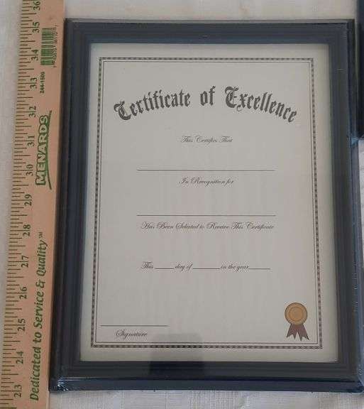 5 Certificate of Excellence Frames - Sherwood Auctions