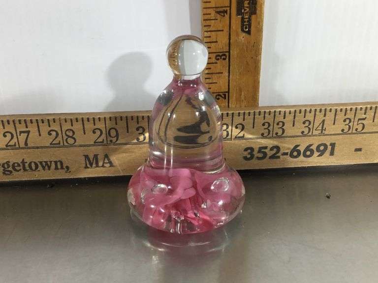 Joe St Clair Glass Bell Shaped Paperweight Pink Flowers - Sherwood Auctions