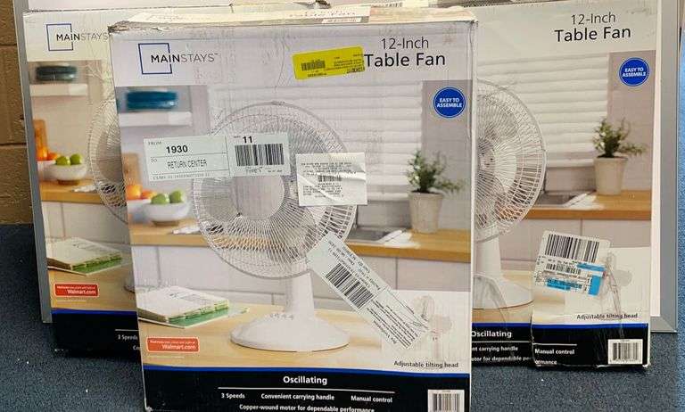 3 Mainstays 12” white table fans - Sherwood Auctions