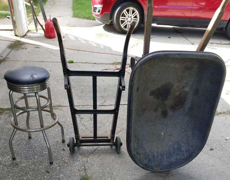 Wheelbarrow, hand truck, stool - Sherwood Auctions