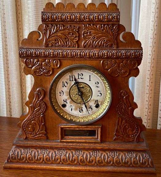 Antique E. Ingraham Co. Wooden Mantle Clock w/ Cathedral Gong ...