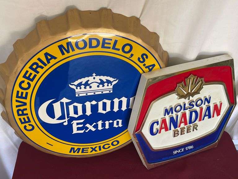 Corona 20” Round Wall Bottlecap + Molson Canadian Beer 14x13” Sign ...