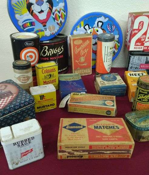 Tins + Boxes - IGA Matchbox, Hershey Cocoa, Seyfert's Potato Chips, RIT ...