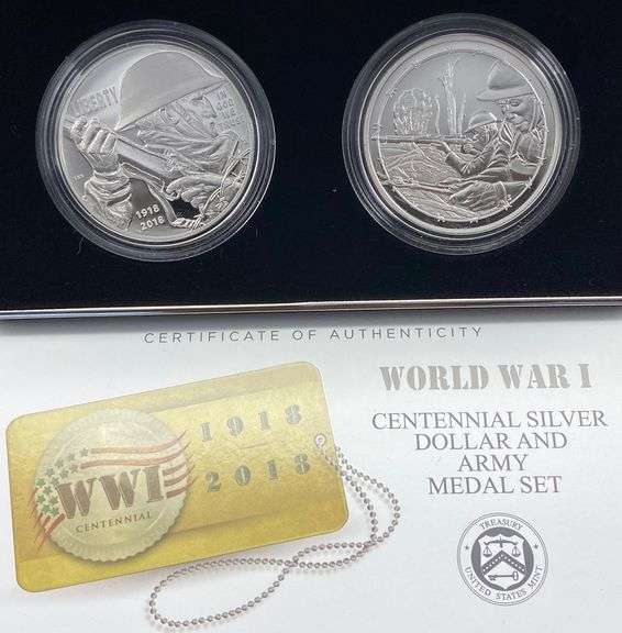 2018 U.S. Mint World War I Centennial Silver Dollar and Army Medal Set ...