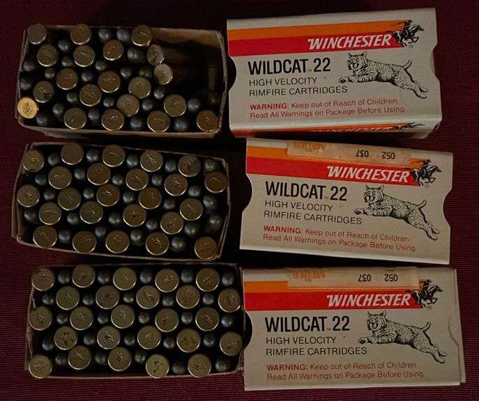 Three Winchester Wildcat 22 High Velocity 22 Long Rifle Cartridges ...