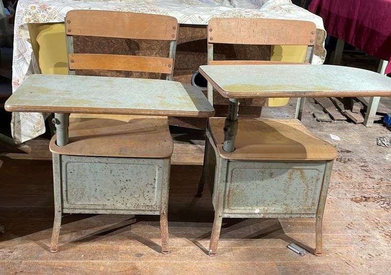 School Desks w/ Attached Chairs 32”T, 22”W, 28”D - Sherwood Auctions