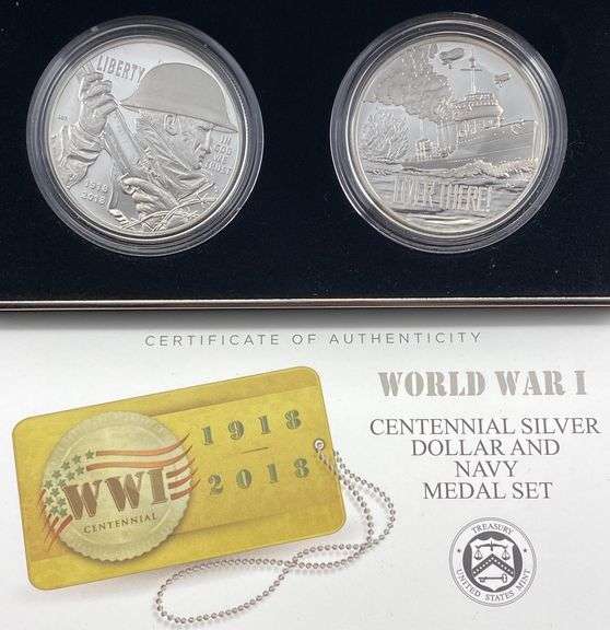 2018 U.S. Mint World War I Centennial Silver Dollar and Navy Medal Set ...