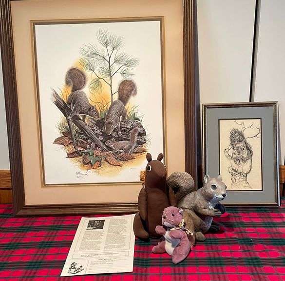 Squirrel Artwork 28x24 by Don Balke 1979 #386/1000 + Squirrel Decor ...