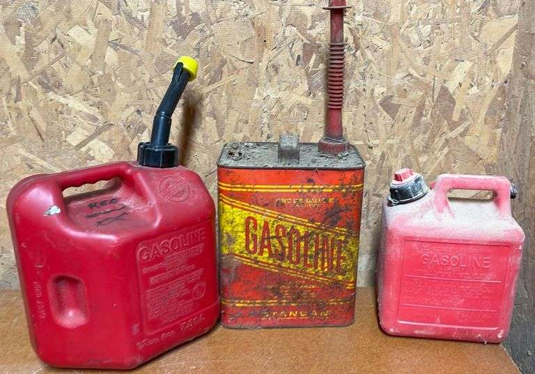 Metal & Plastic Gas Cans- 1 gal. Gas Can + Two 2 gal. Gas Cans - Sherwood Auctions