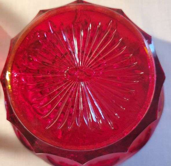 Fenton Ruby Red Glass Ruffled Basket & Fenton Grapes & Leaves Bowl ...