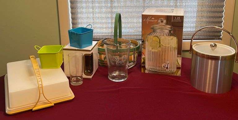 Glass Beverage Dispenser, Ice Bucket, Soaring Eagle Glass Pitcher, 4 ...