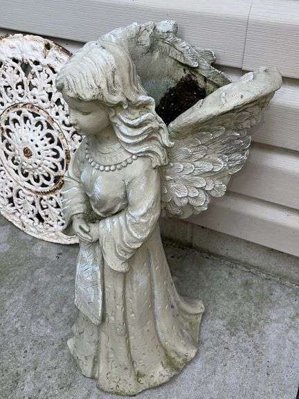 Cement Angel Planter & Cast Wall Plate - Sherwood Auctions