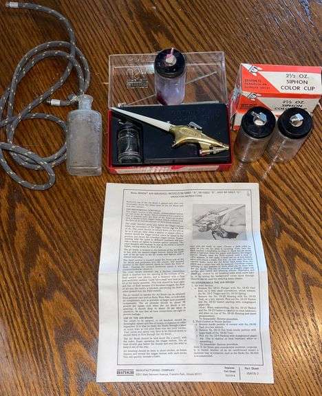 Binks WREN Air Brush, Siphon Cups & Instructions - Sherwood Auctions