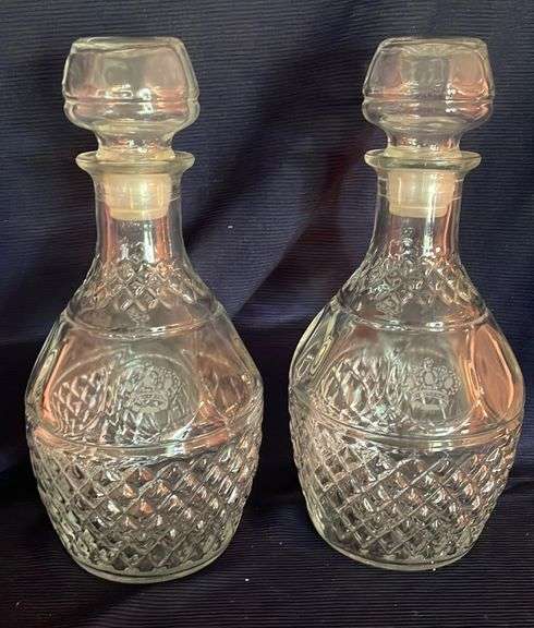 Crystal Alcohol Decanter's w/ Crown Decal - Sherwood Auctions