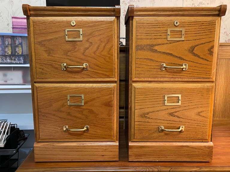 Pair of Wooden Locking Hanging File Cabinets w/ Keys - Sherwood Auctions