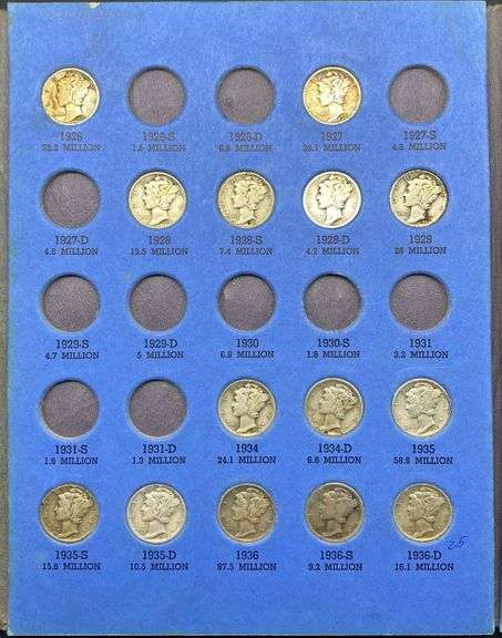 Mercury Head Dime Collection 1916 to 1945, Partial - Sherwood Auctions