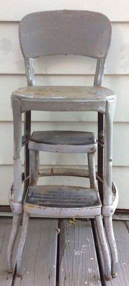 Vintage Cosco Metal Step Stool Kitchen Chair - Sherwood Auctions