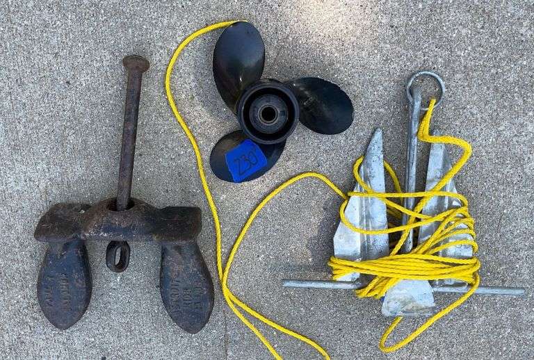 Detroit Made Cast Iron Anchor, Hooker Anchor + Mercury Propeller ...