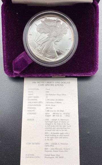 1986 American Eagle One Ounce Proof Silver Bullion Coin - Sherwood Auctions