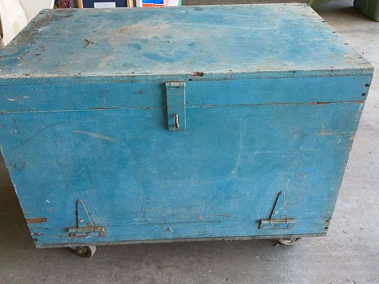 Wooden Storage Box on Castors- 24” x 32” x 19” - Sherwood Auctions