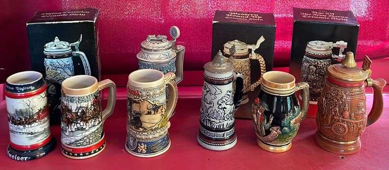 Avon Classics Ceramic Stein Collection & Budweiser/Coors Steins + a ...