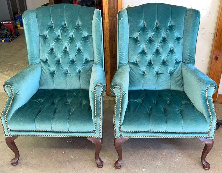 Pair of Green Velour Statement Chairs - Sherwood Auctions