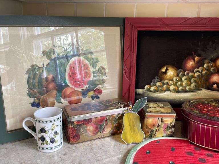 Framed Fruit Prints, Velvet Painting, Tins, Stained Glass, Pineapple ...