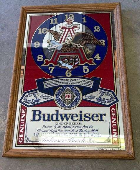 Budweiser Glass 19x13 Battery Operated Clock - Sherwood Auctions