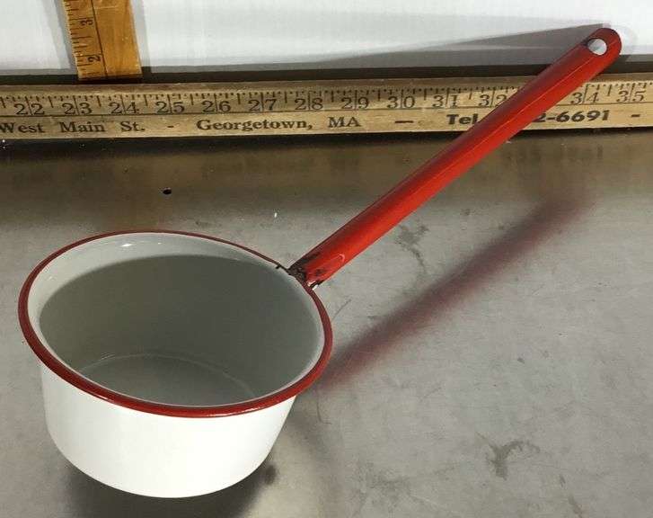 Red and White Long Handled Enamel Ware - Sherwood Auctions