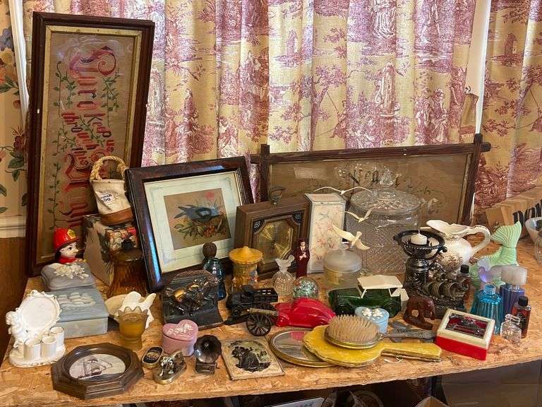 Framed Cross Stiches, Collection of Vintage Items & Avon Collectables ...