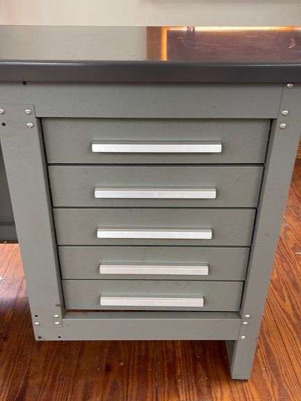 Kennedy Workbench w/ Metal Top + 5 Drawers - Sherwood Auctions