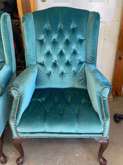 Pair of Green Velour Statement Chairs - Sherwood Auctions